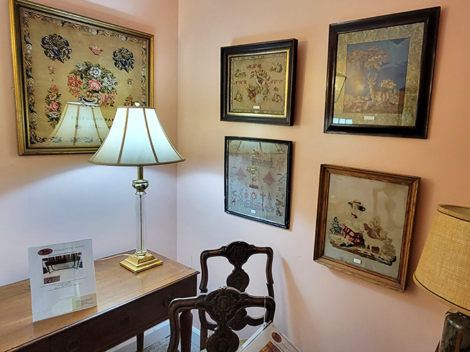 A gallery wall that would make any museum jealous. These aren't just pictures; they're windows into other eras, hanging patiently until someone falls in love.