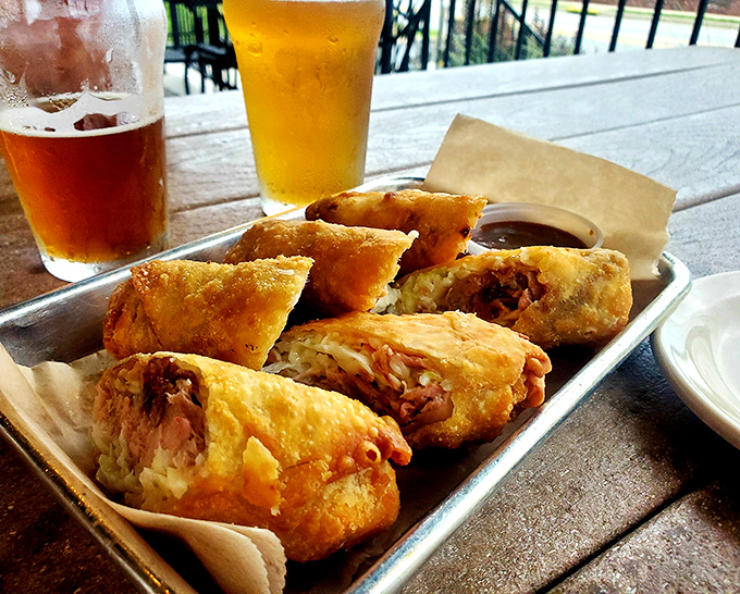 BBQ egg rolls&mdash;proof that culinary innovation is alive and well. East meets South in these crispy, pork-filled tubes of cross-cultural genius.