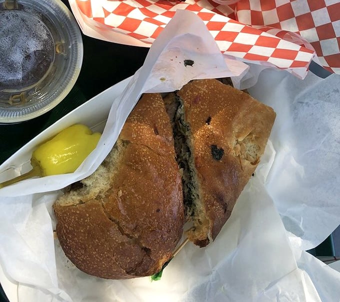 Not your average sandwich affair. This hearty creation on pretzel bread looks like it could sustain you through both lunch and dinner.