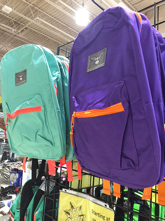 Backpack bonanza! These vibrant Eagle Sport bags stand ready for new adventures, from school hallways to Wisconsin hiking trails.