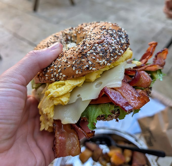 This everything bagel sandwich doesn't just break fast&mdash;it shatters it with layers of bacon, egg, and cheese in perfect harmony.