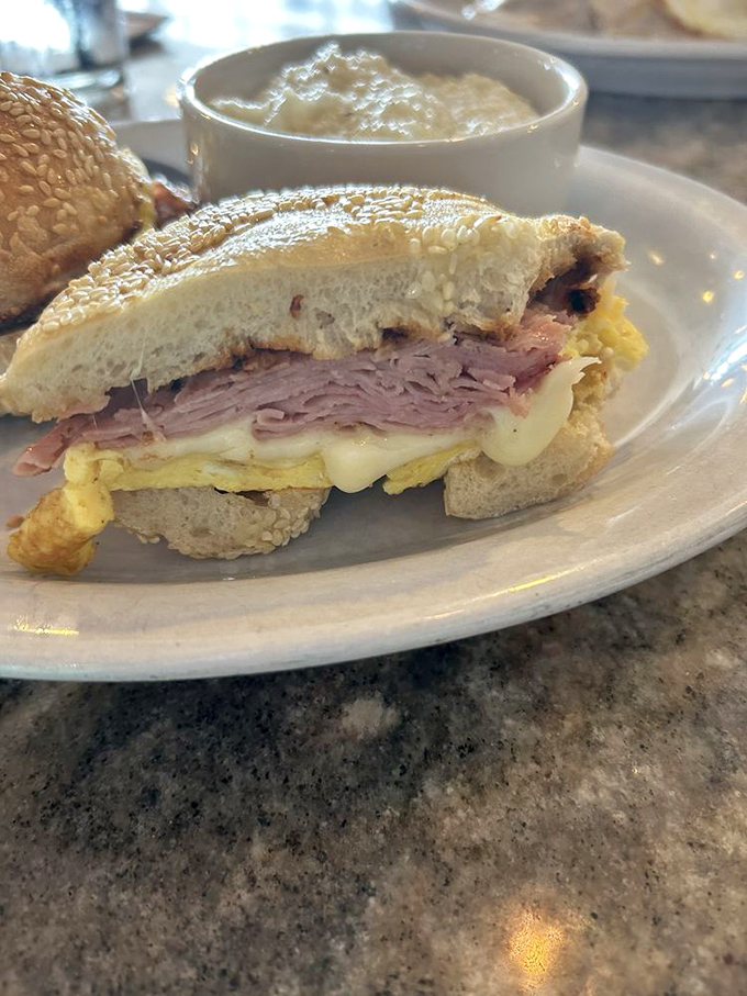 This ham and egg sandwich on a sesame bagel isn't trying to reinvent the wheel&mdash;it's just making that wheel deliciously satisfying. 