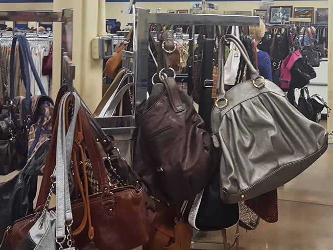 Handbag heaven! Like a leather and vinyl reunion where designer knockoffs mingle with genuine vintage finds waiting for their second act.