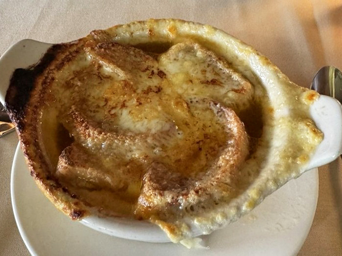 French onion soup that's achieved the impossible: a cheese pull worthy of an Olympic medal and broth that warms you to your Wisconsin soul.