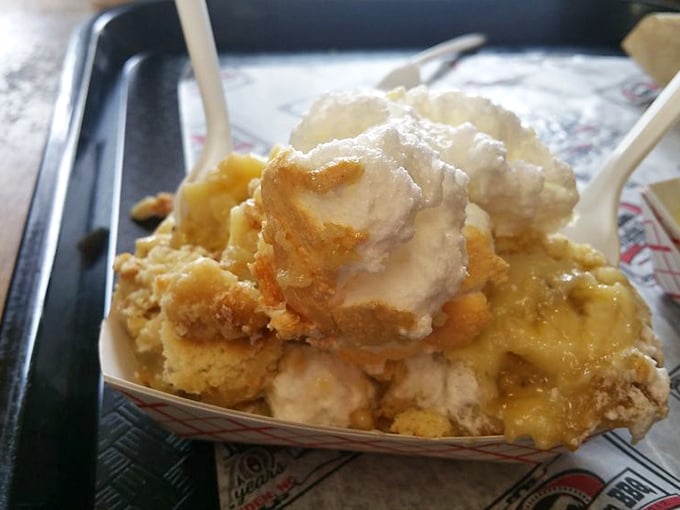 Banana pudding that would make your grandmother both proud and jealous. Those vanilla wafers soaking up creamy goodness are pure Southern comfort.