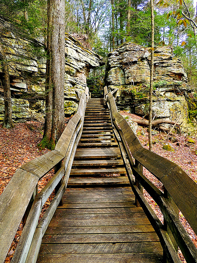 Nature's staircase beckons adventurers through rock formations that have witnessed centuries pass, offering a journey both upward and backward in time.