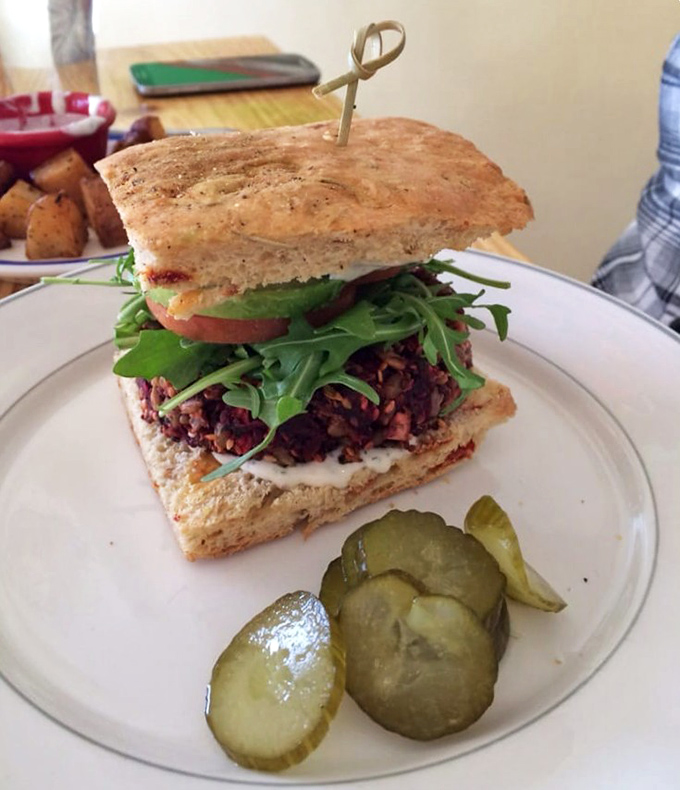 This beet burger doesn't apologize for being meatless&mdash;it stands tall, proud, and delicious between artisanal bread with all the proper fixings.