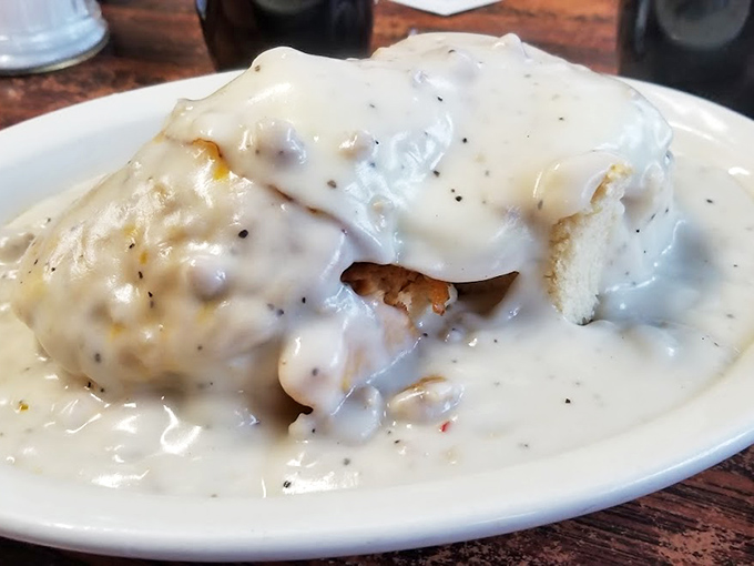 Biscuits and gravy so good they'd make your grandmother both jealous and proud at the same time.