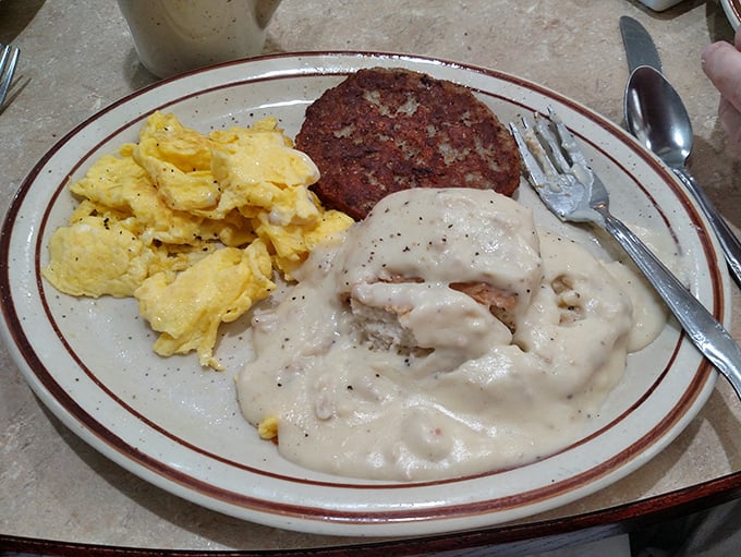 Biscuits and gravy with a side of corned beef hash&mdash;the breakfast equivalent of wearing both a belt AND suspenders. Deliciously redundant comfort.