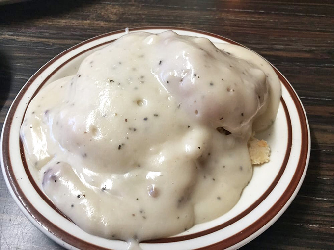 Biscuits and gravy so comforting, it's like your grandmother got into a time machine just to make breakfast for you in the middle of the desert.