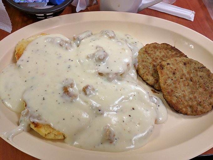Biscuits and gravy that would make your grandmother both proud and jealous &ndash; a creamy, peppery blanket covering pillowy biscuits with a sausage-studded embrace.
