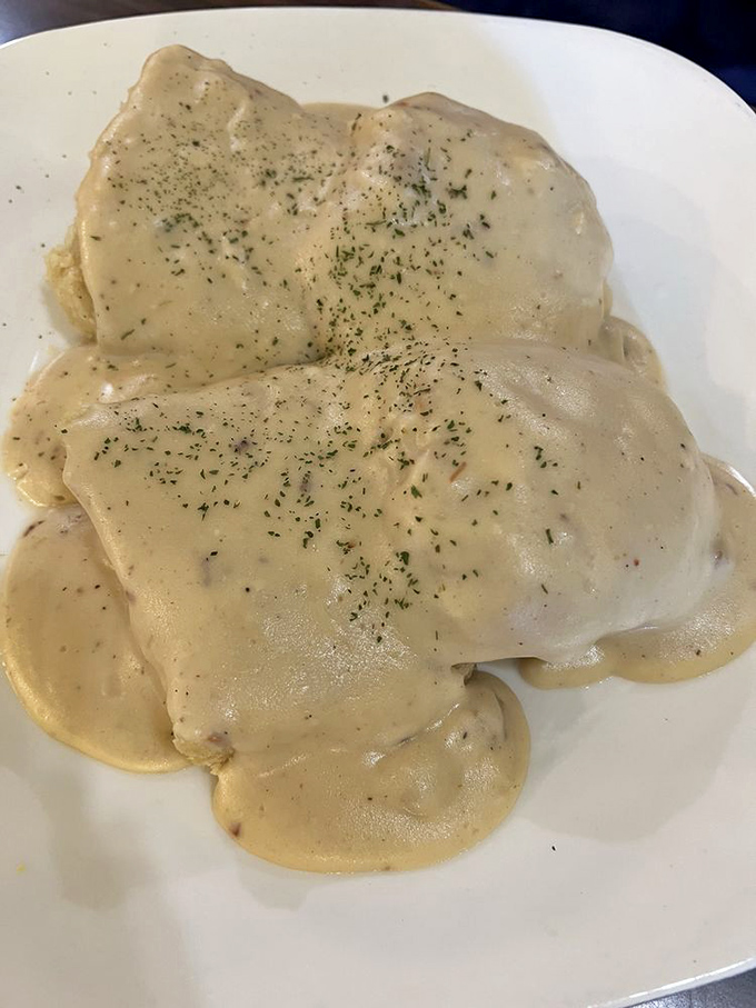 Biscuits and gravy that would make your grandmother both proud and jealous – comfort food elevated to an art form.