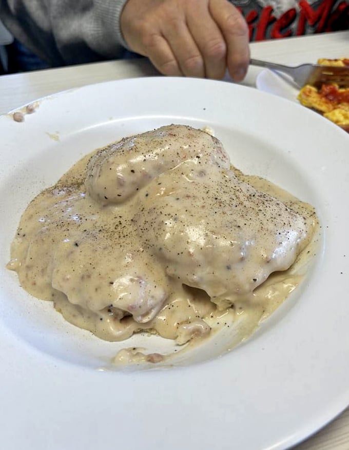 Biscuits and gravy so good they should require a permission slip. This plate alone has convinced countless snowbirds to become permanent residents.