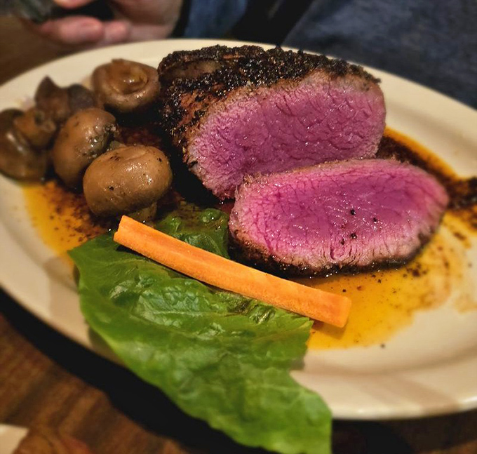 This blackened top sirloin, cooked to a gorgeous medium-rare with mushrooms, could convert any vegetarian back to the dark side.