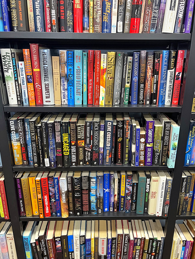 The book section: where literary treasures and beach reads coexist peacefully, waiting to be adopted for less than the price of a bookmark.