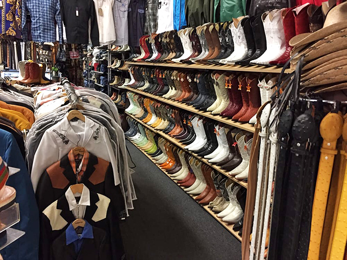 Cowboy boots in every color of the rainbow. Even John Wayne would tip his hat at this impressive collection.