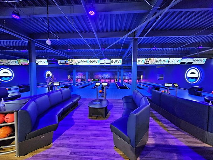 Not your grandfather's bowling alley&mdash;unless your grandfather was a fan of futuristic blue lighting and lounge-worthy seating that makes every frame feel special.