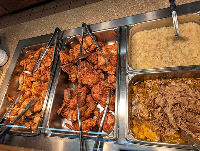 Not so much a buffet as a parade of heartland classics&mdash;broasted chicken, roast beef, and mashed potatoes standing at attention, ready for duty.