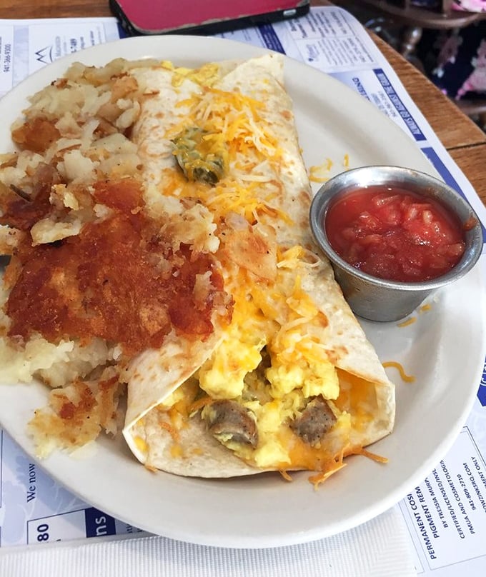 Breakfast burritos should be this good everywhere&mdash;a perfect harmony of eggs, cheese, and potatoes that makes morning meetings worth postponing.