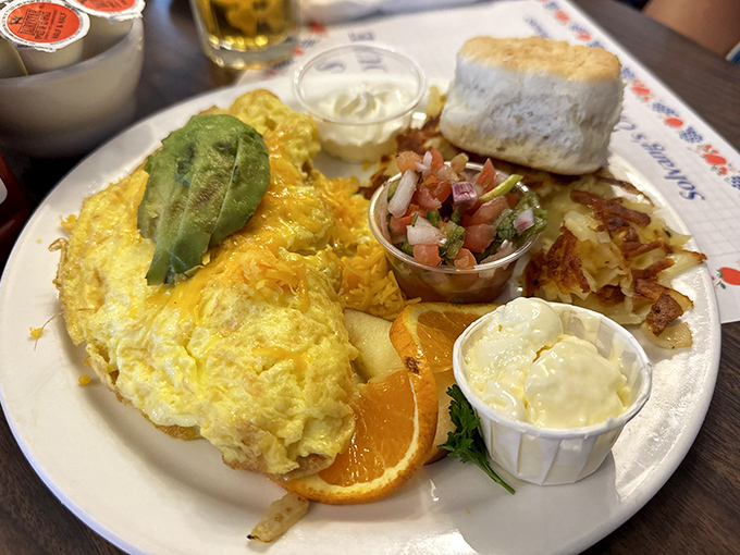 When your omelet arrives looking this colorful and generous, you know you've made the right life choices that morning.