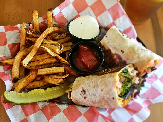This wrap isn't messing around – crispy fries, house-made dipping sauces, and a stuffed tortilla that makes you wonder why you ever ate anything else.