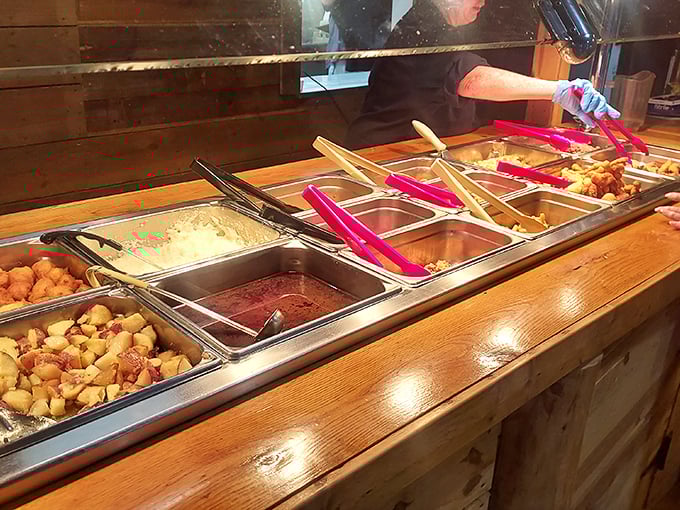 The buffet line at Aunt Sue's: where diets go to die and memories are born. Worth every calorie and every mile driven.