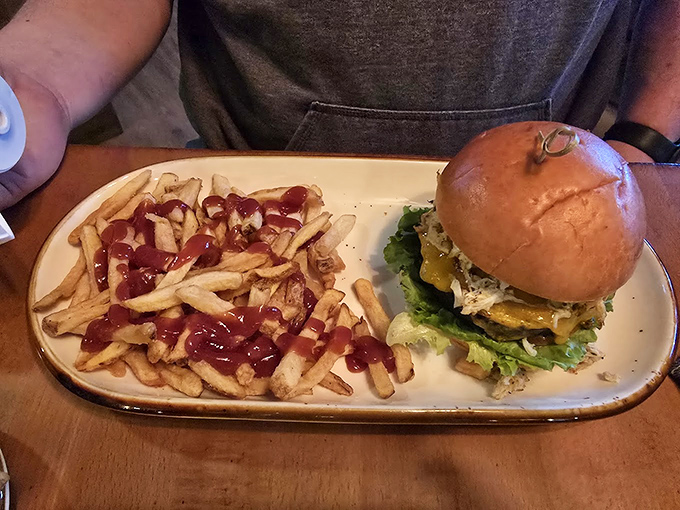 Sometimes happiness is as simple as a perfectly executed burger, crispy fries, and the realization you don't need to drive to the city for greatness.