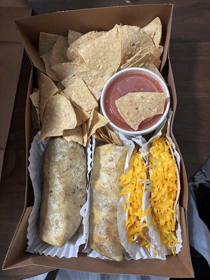 The complete Tito's experience in one box—burritos, tacos, and those addictive chips with salsa. Happiness, packaged to go.