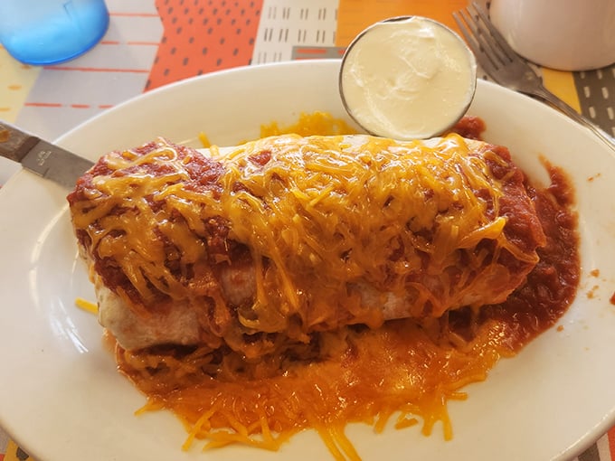When a burrito and a small throw pillow are indistinguishable in size, you know you're at Bob's. That cheese blanket isn't just coverage&mdash;it's commitment. 
