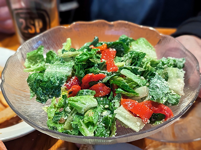 Even the Caesar salad gets special treatment&mdash;crisp romaine and roasted red peppers proving that "eating your greens" doesn't have to be punishment.