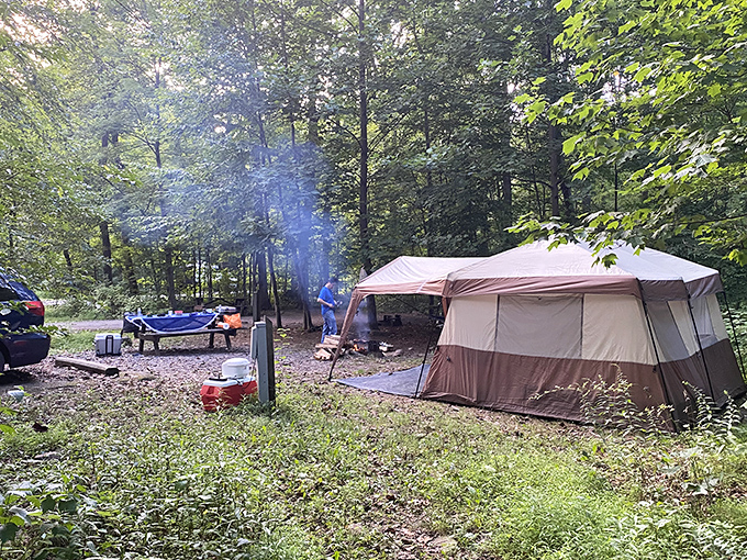 Camping at French Creek&mdash;where "roughing it" still includes access to flush toilets nearby. The wilderness compromise we all secretly appreciate.