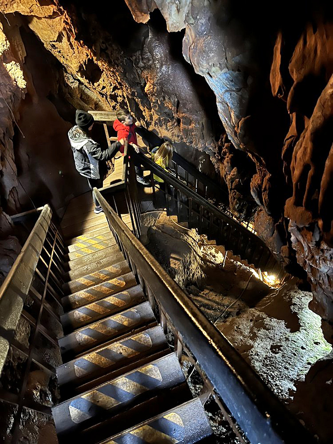 Stairway to the center of Earth. Each step down takes you further from cell service and closer to nature's underground art gallery.