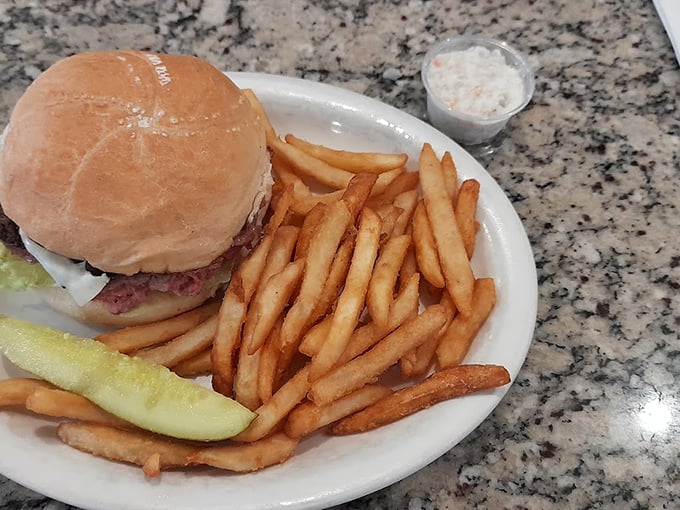 The classic burger and fries combo gets the diner treatment here&mdash;simple, satisfying, and exactly what you want when the craving strikes.