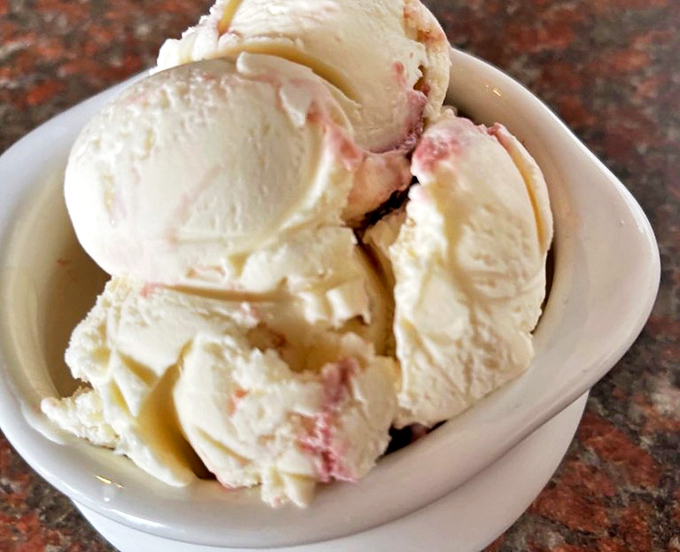 Coffee ice cream with caramel swirls that would make even the most dedicated morning coffee ritual jealous.