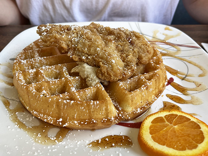 The chicken and waffle situation here isn't just a meal&mdash;it's an architectural marvel of crispy, fluffy, sweet, and savory that defies gravity.