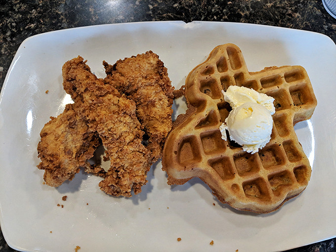 Chicken and waffles: the breakfast-dinner hybrid that proves some of the best relationships are unexpected ones. That golden-brown chicken is practically winking at you.