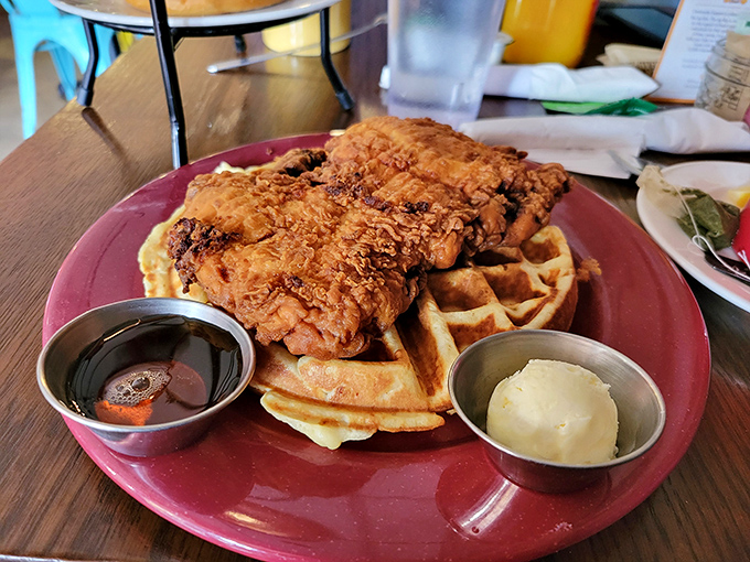 Chicken and waffles: the breakfast equivalent of a mullet&mdash;business on the bottom, party on top, and absolutely delicious all around.