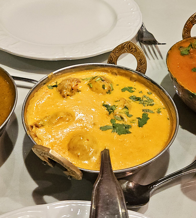The Chicken Curry's golden glow practically whispers, "Go ahead, dip that naan in me. Nobody's watching."