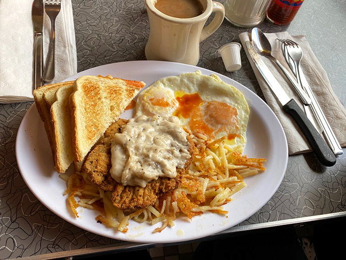 Chicken fried steak with gravy so good you'll contemplate drinking it straight &ndash; country cooking that puts fancy restaurants to shame.