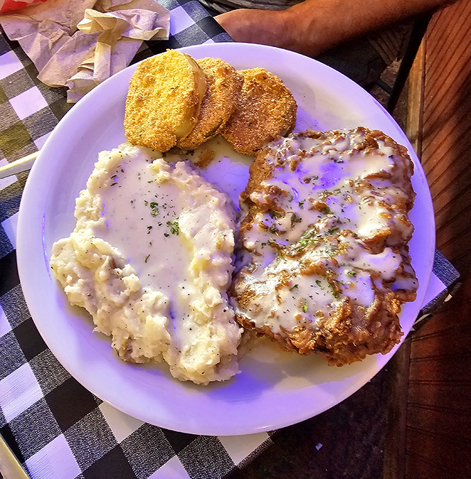 Chicken fried steak that could make your grandmother jealous, swimming in gravy that should have its own fan club.