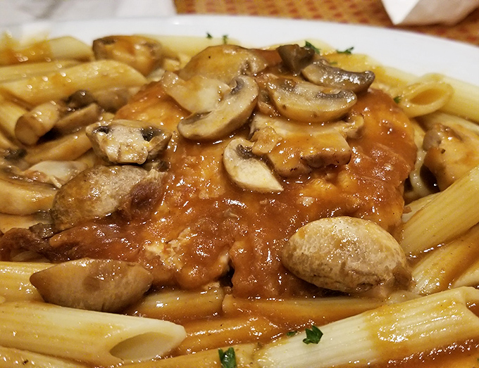 Chicken Marsala that makes you question why you ever attempt cooking this at home. Those mushrooms have found their purpose in life.