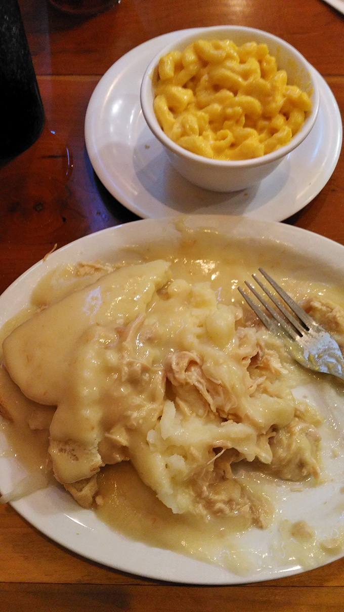 Chicken and dumplings with a side of mac and cheese&mdash;comfort food that whispers, "Everything's going to be okay."