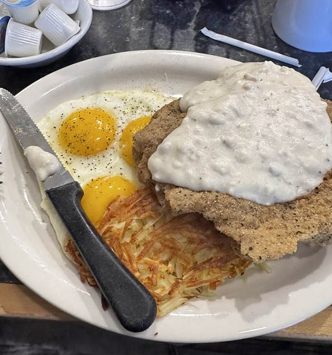 Chicken fried steak with eggs and hash browns&mdash;the breakfast equivalent of hitting the jackpot without having to pull a single slot machine lever.