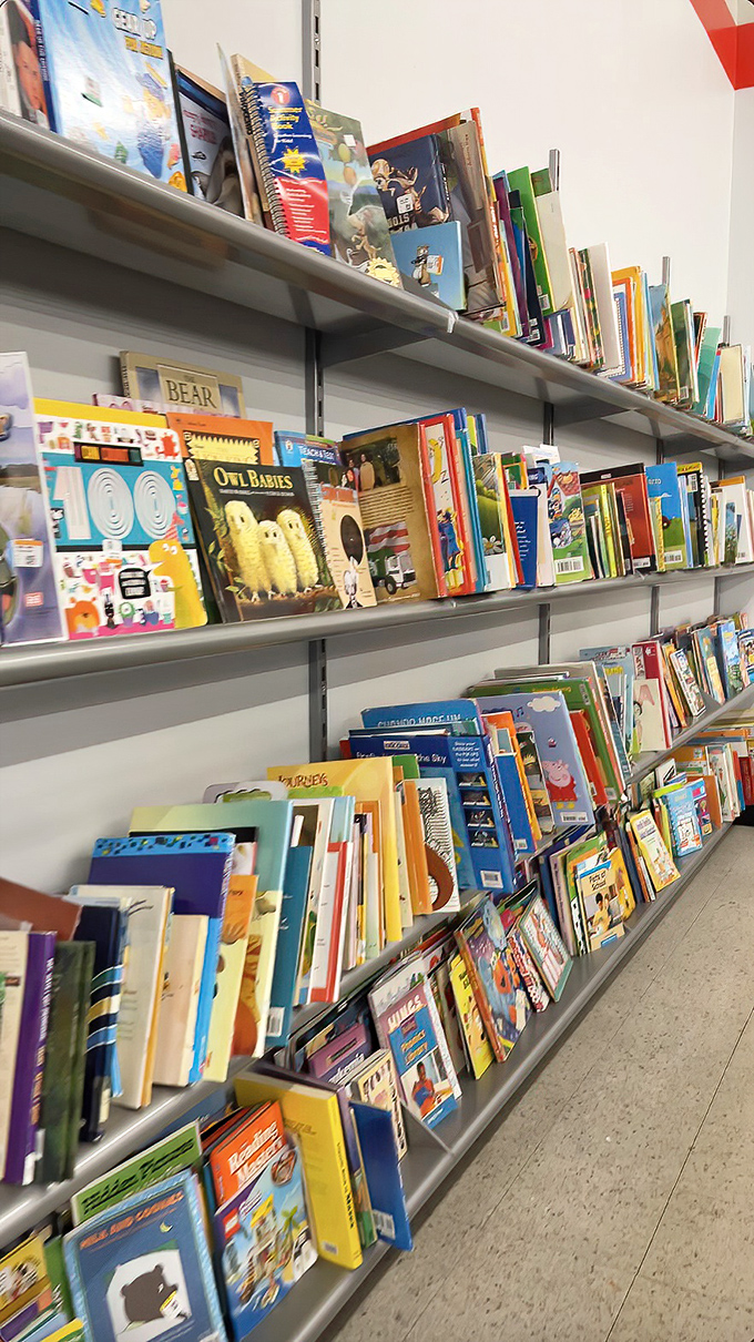 The children's book section could stock a small library. Future readers and nostalgic adults alike can find literary treasures for pocket change.