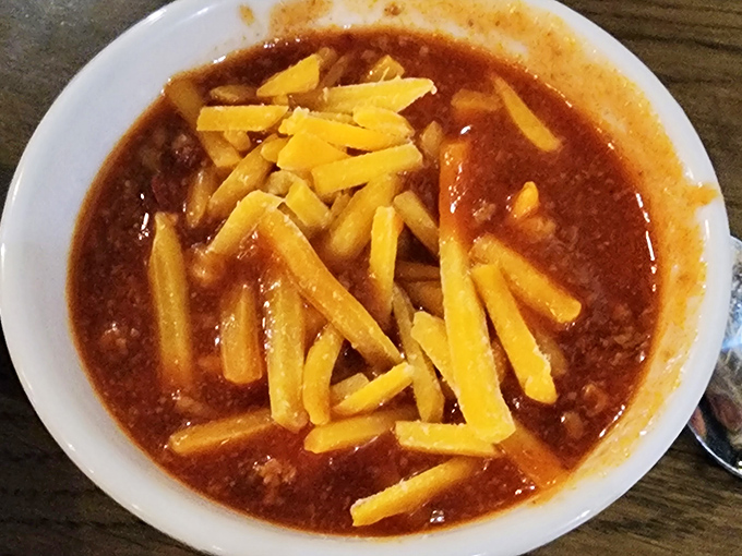 This isn't your sad desk-lunch chili&mdash;it's hearty, meaty comfort topped with enough cheese to make everything right.
