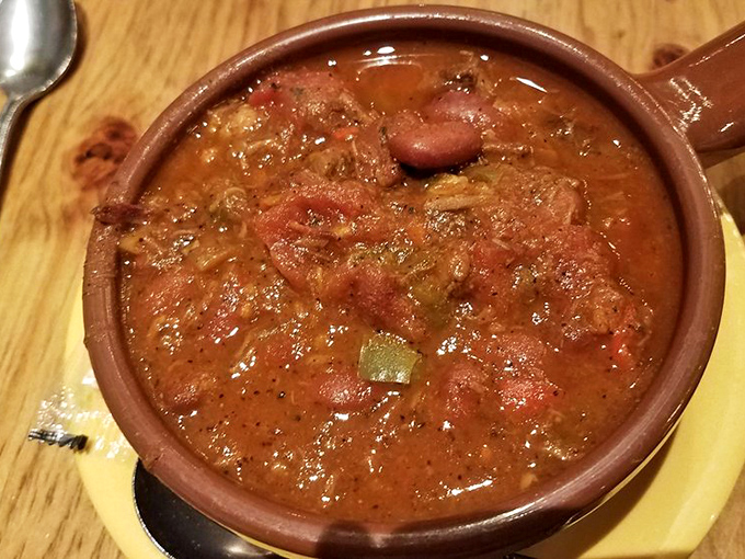 A bowl of chili that doesn't just sit there &ndash; it practically introduces itself, "Hello, I'm packed with brisket and I'll be your comfort today."