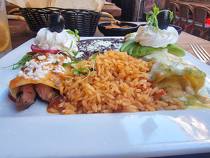 These chimichangas don't just sit on the plate&mdash;they command it, flanked by Spanish rice and refried beans like loyal courtiers to Mexican royalty.