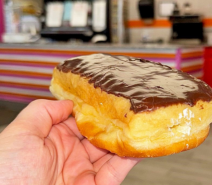 The chocolate long john: proof that sometimes the simplest pleasures are the most profound. This isn't just a donut—it's therapy.