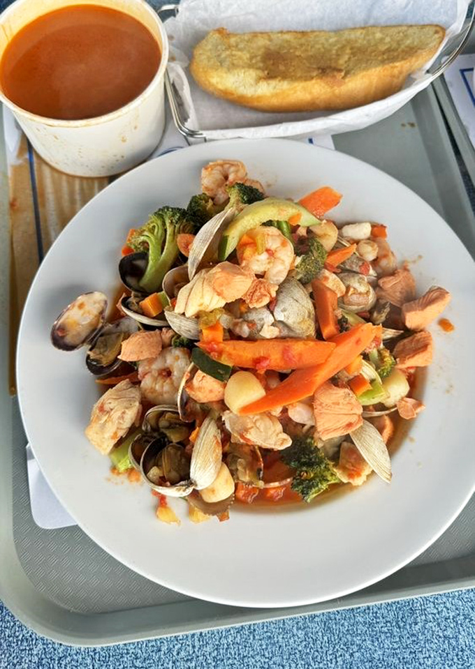 A seafood medley that would make Neptune himself weep with joy. Every bite offers a different treasure from the deep.