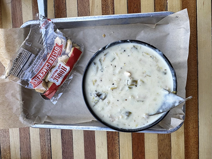 This clam chowder isn't just soup&mdash;it's a creamy ocean hug in a bowl, with oyster crackers standing by for the perfect supporting role.